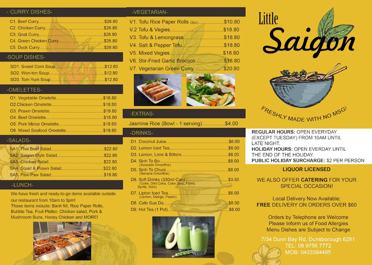 Menu at Little Saigon Authentic Vietnamese Restaurant, Dunsborough