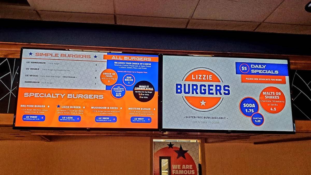 Menu at Lizzie Burgers restaurant, Deadwood