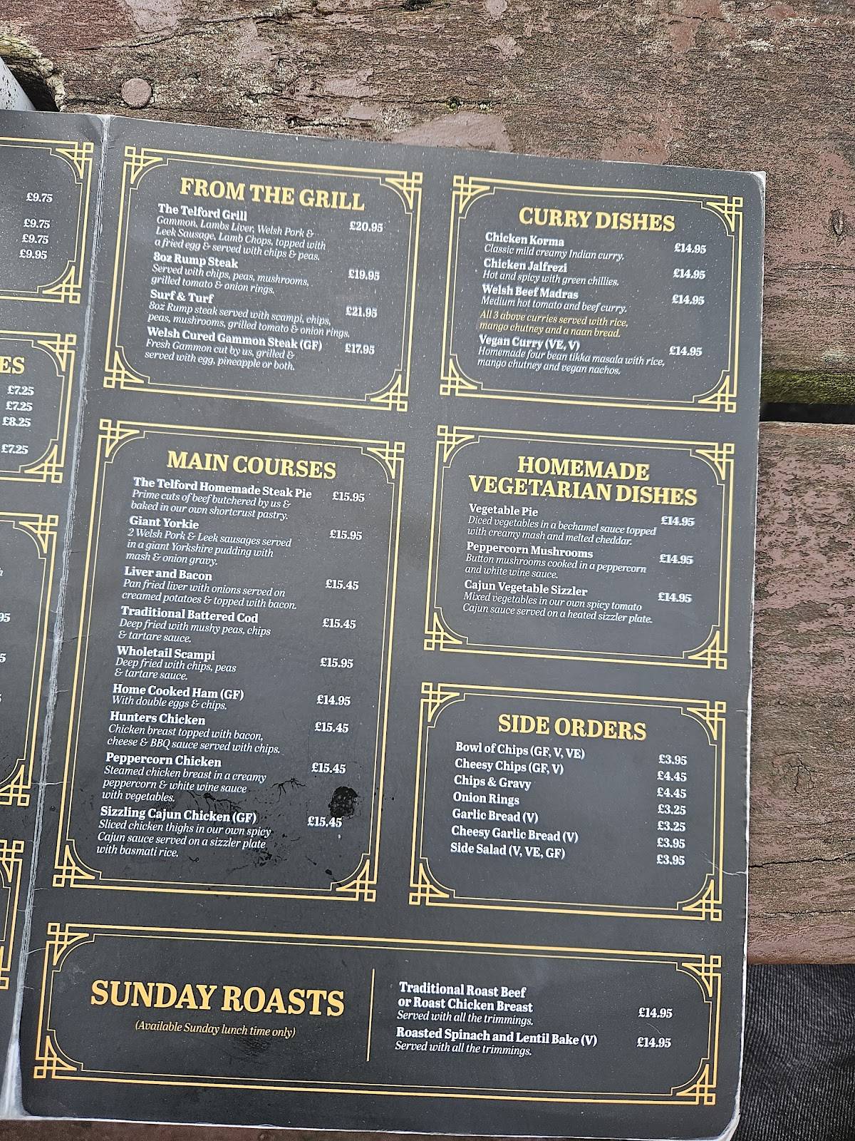 Menu at The Telford Inn pub & bar, Llangollen