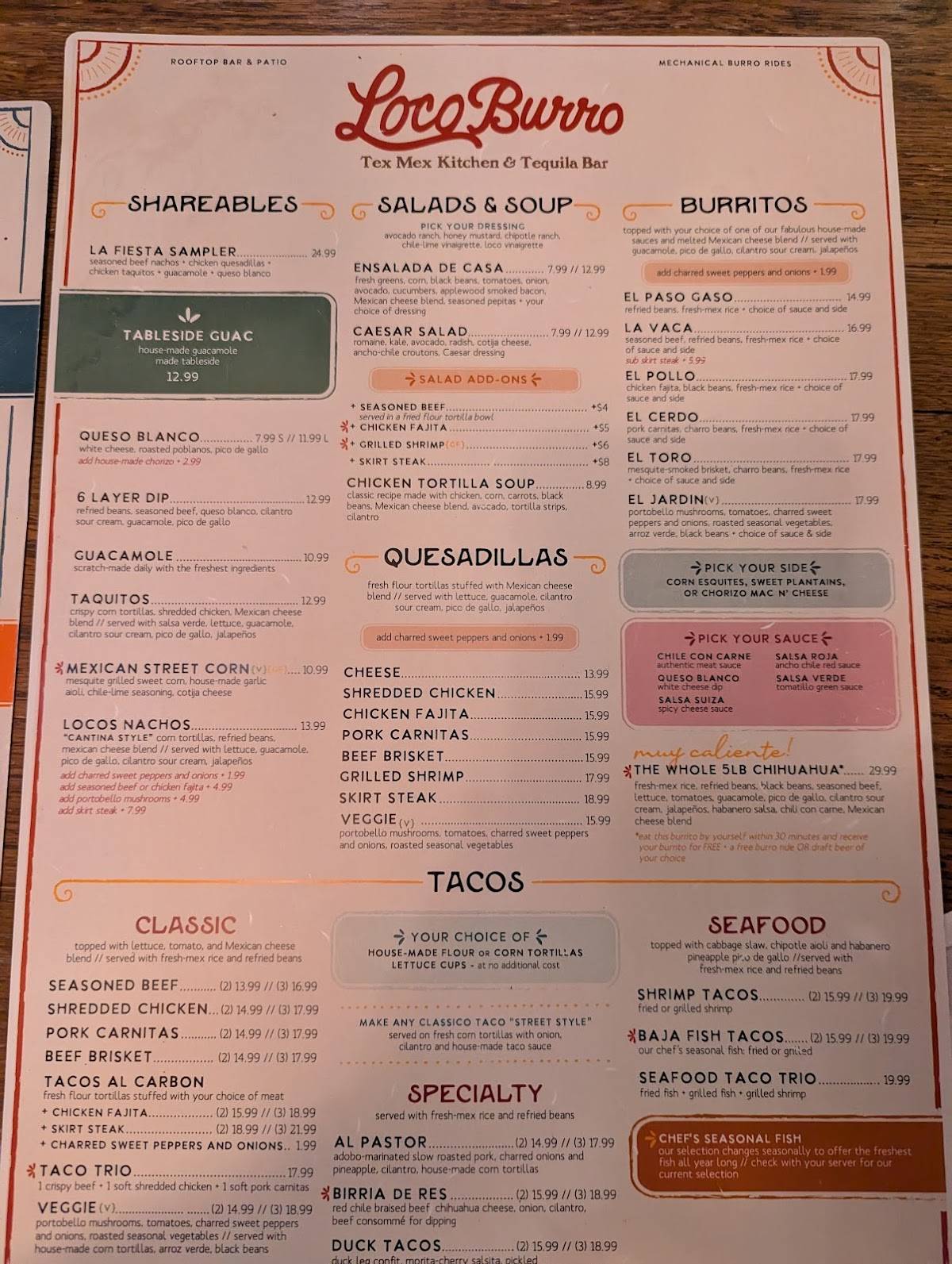 Carta de Loco Burro Fresh Mex Cantina and Tequila Bar, Knoxville