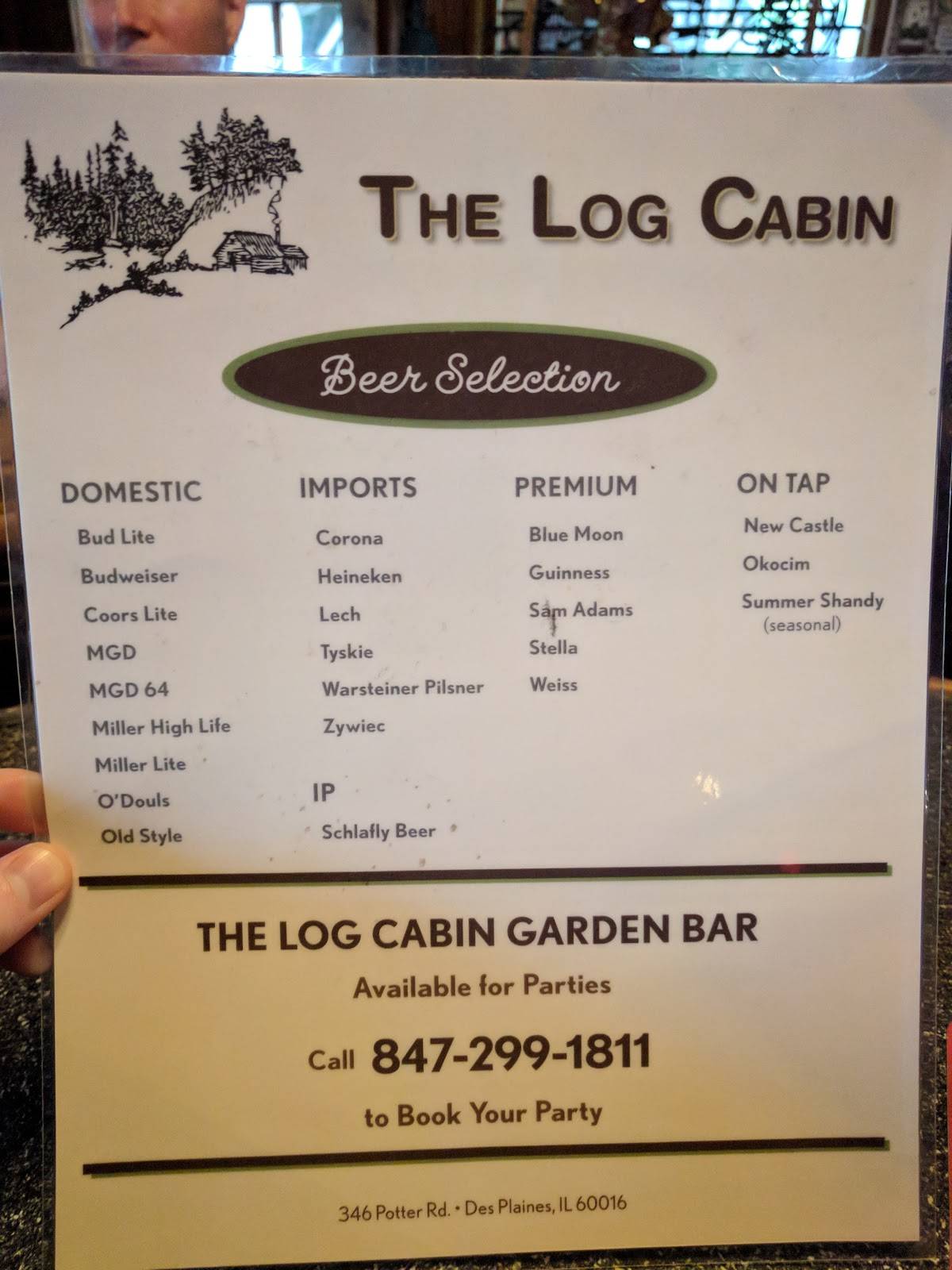 Menu at Log Cabin Bar, Des Plaines