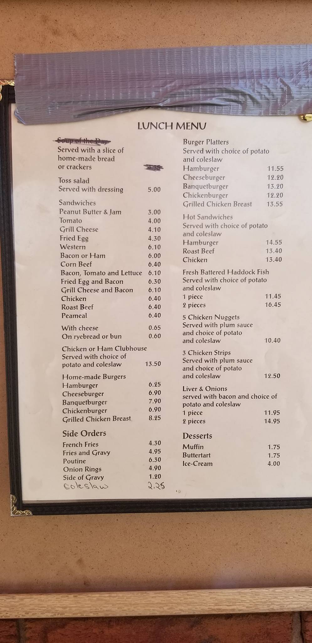 Menu at Log Cabin Restaurant, Washago