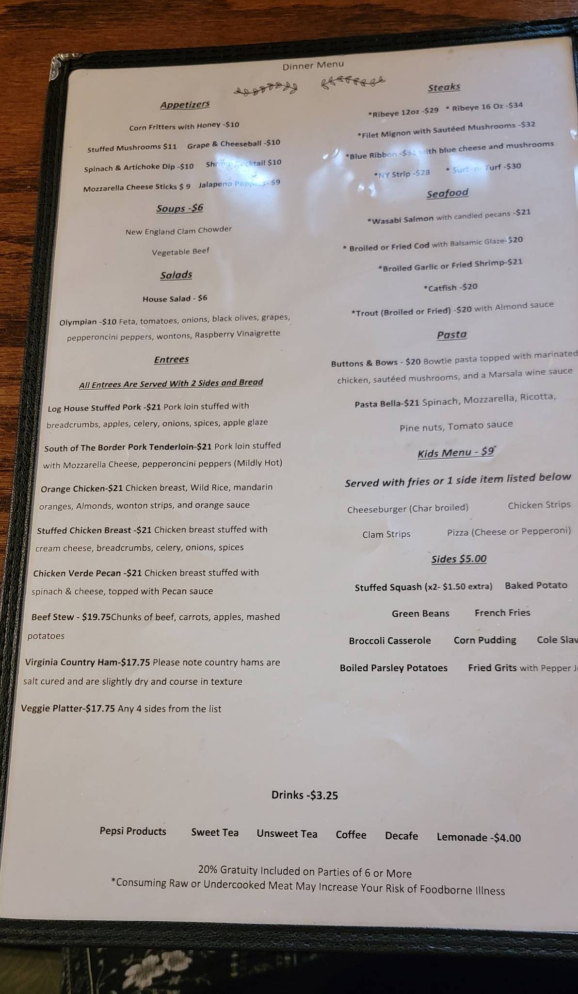 Menu at Log House 1776 Restaurant, Wytheville