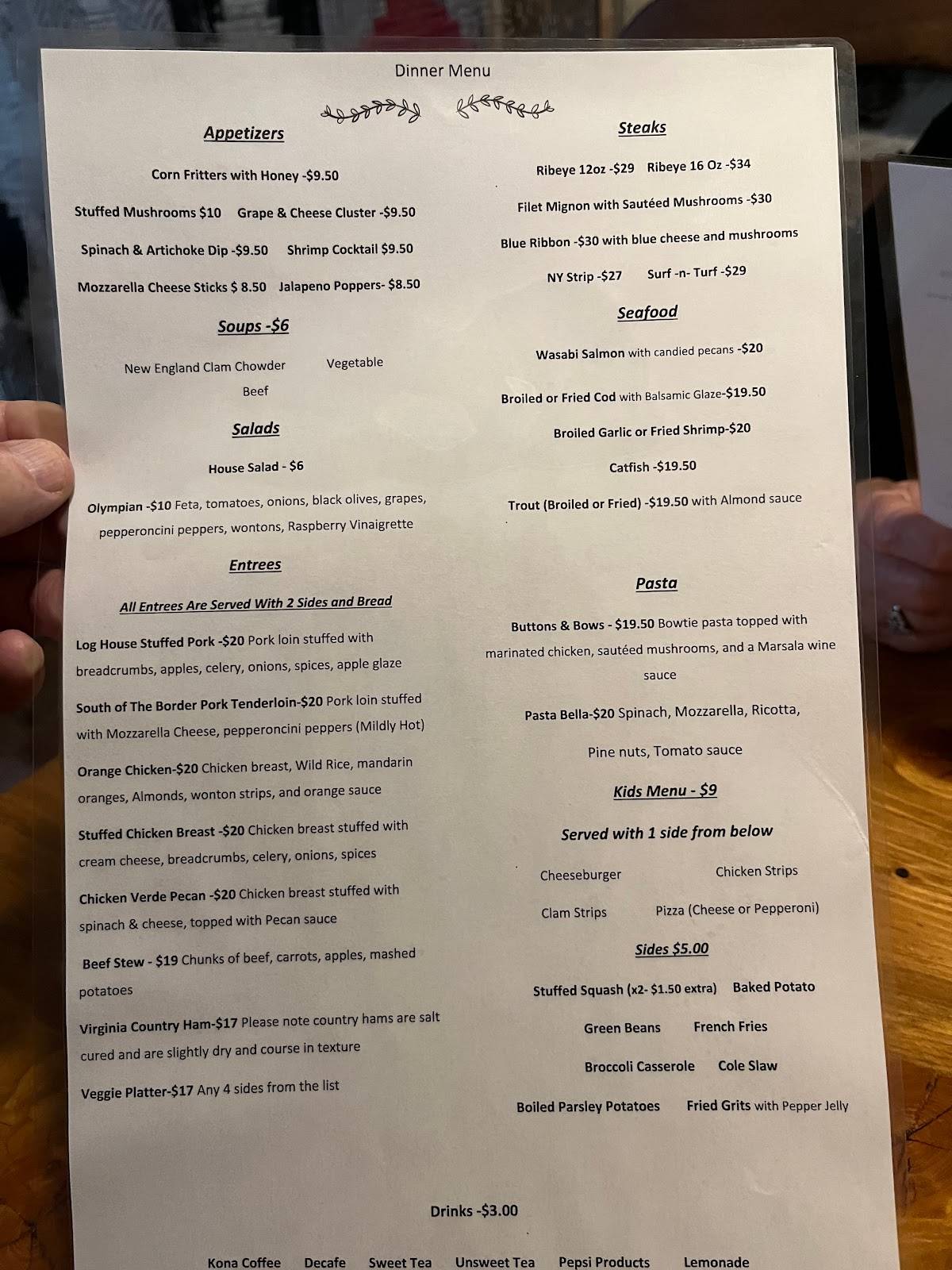 Menu at Log House 1776 Restaurant, Wytheville