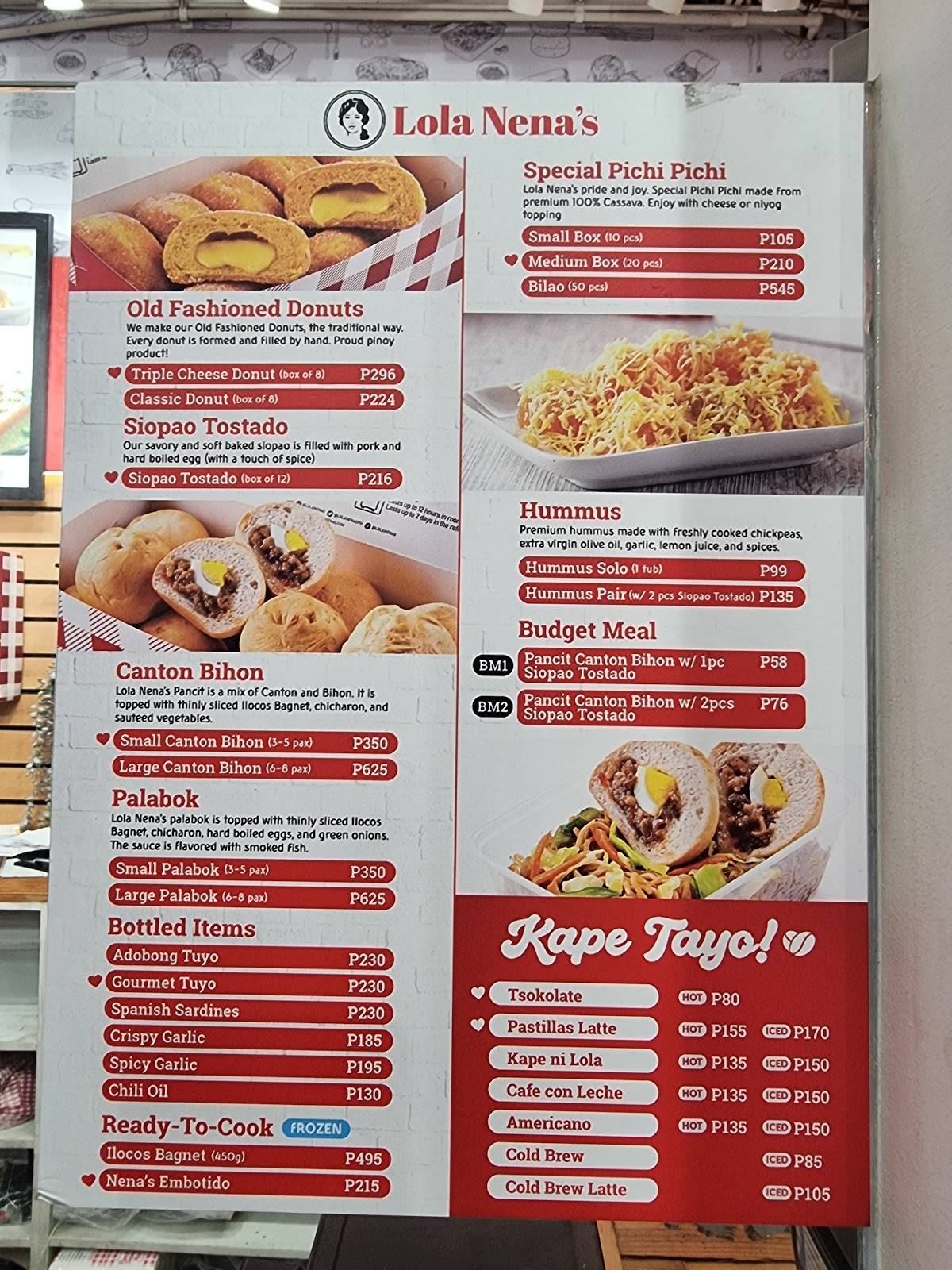 Carta del restaurante Lola Nena's, Makati