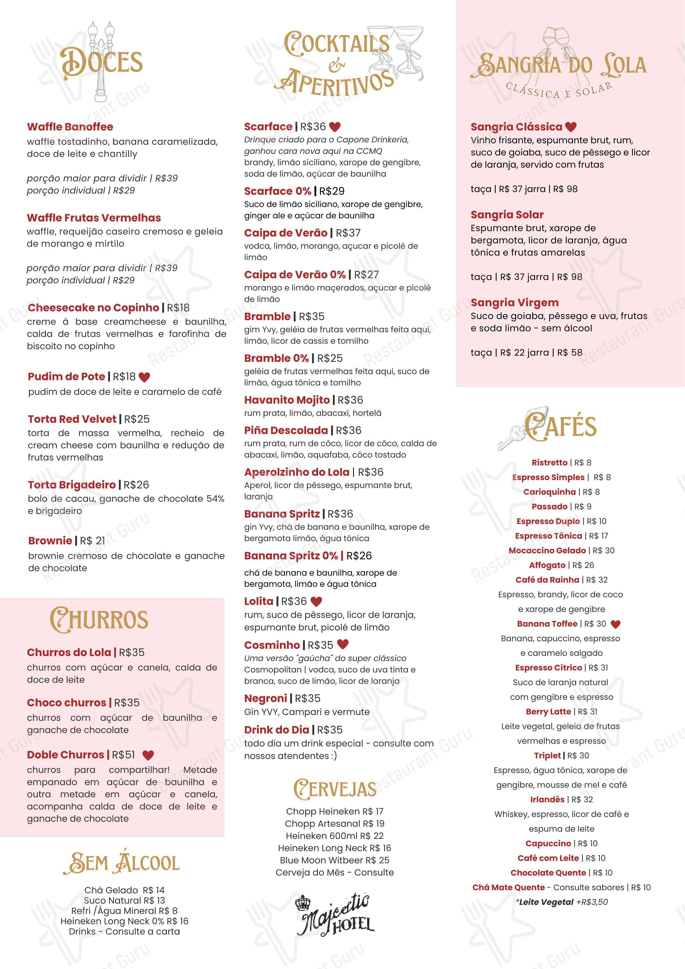 Menu em Lola Bar CCMQ, Porto Alegre