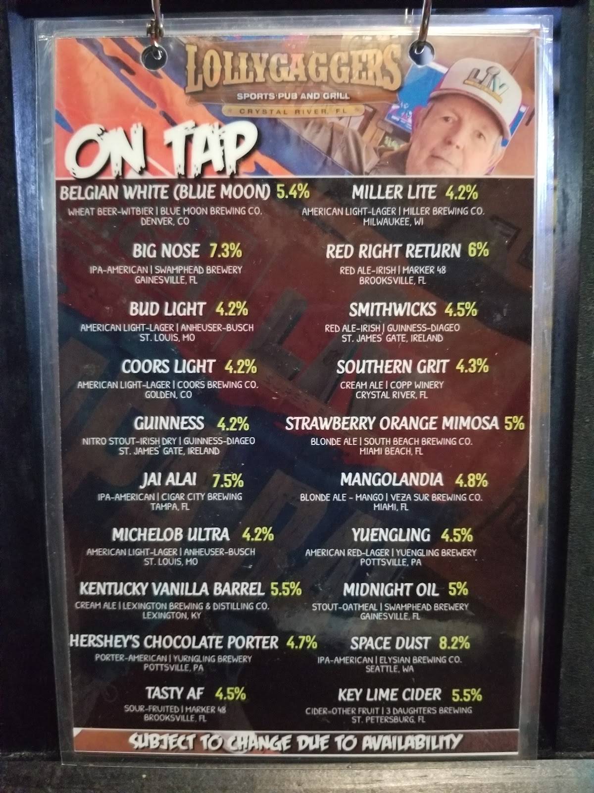 Menu at Lollygaggers pub & bar, Crystal River