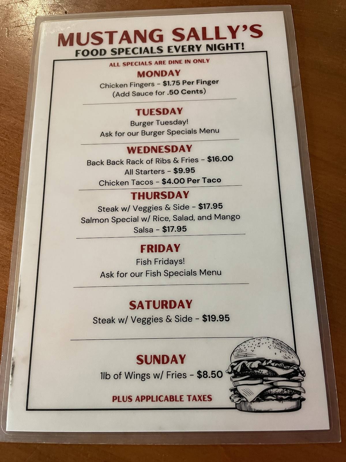 Menu at Mustang Sally's pub & bar, London