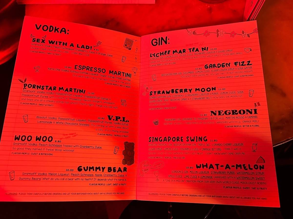 Menu at Simmons Bar Liverpool Street, London, 21 Widegate St