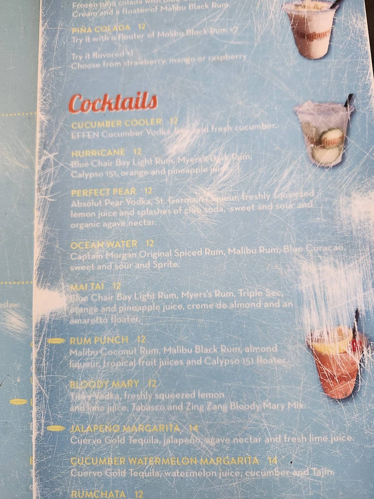 Menu at Longboard Pool Bar, Galveston