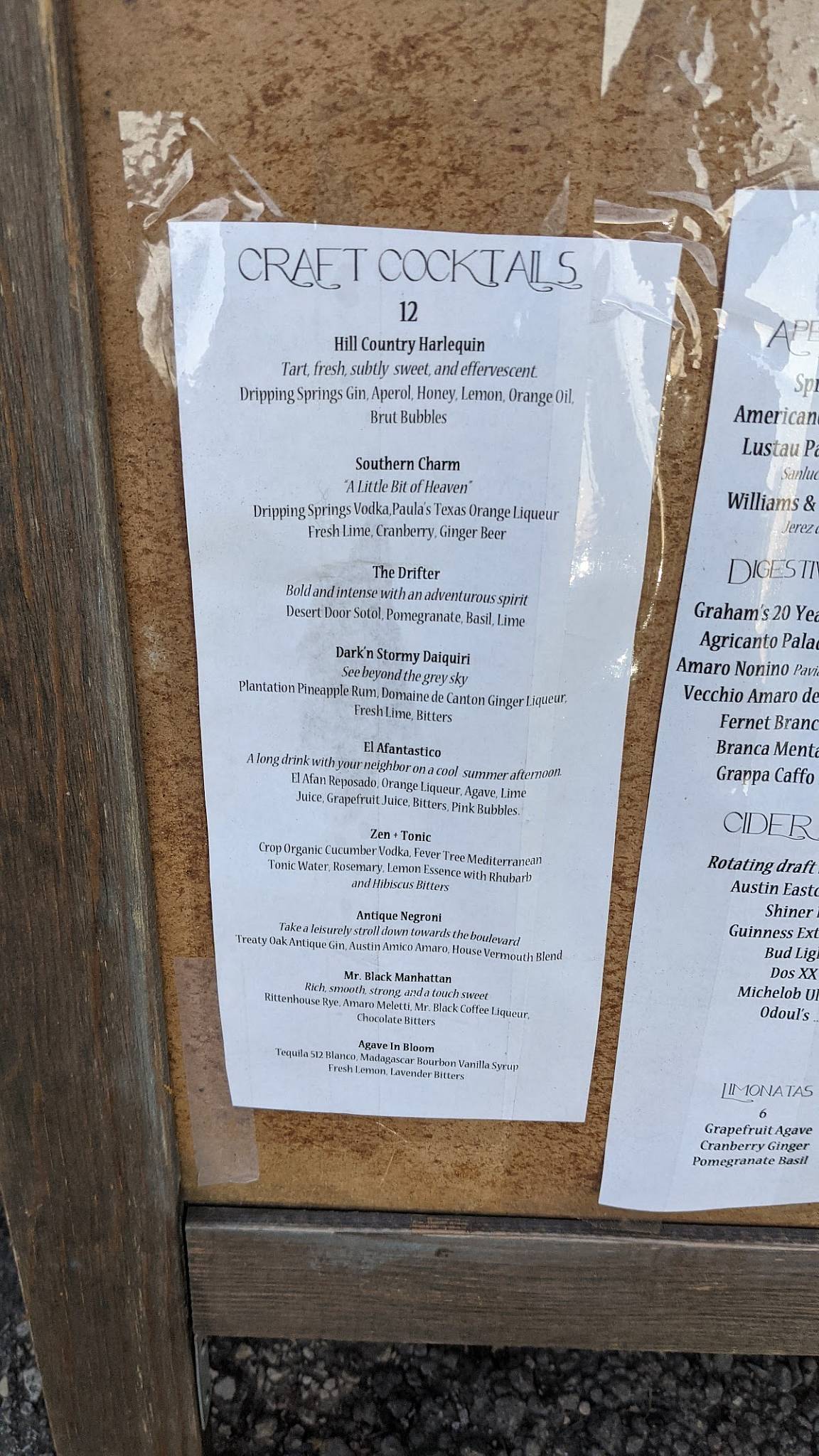 Menu at Longleaf Craft Kitchen + Bar, Wimberley