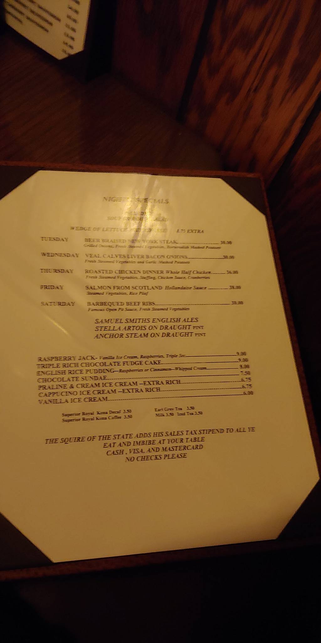 Menu at Lord Fletcher's Restaurant, Rancho Mirage