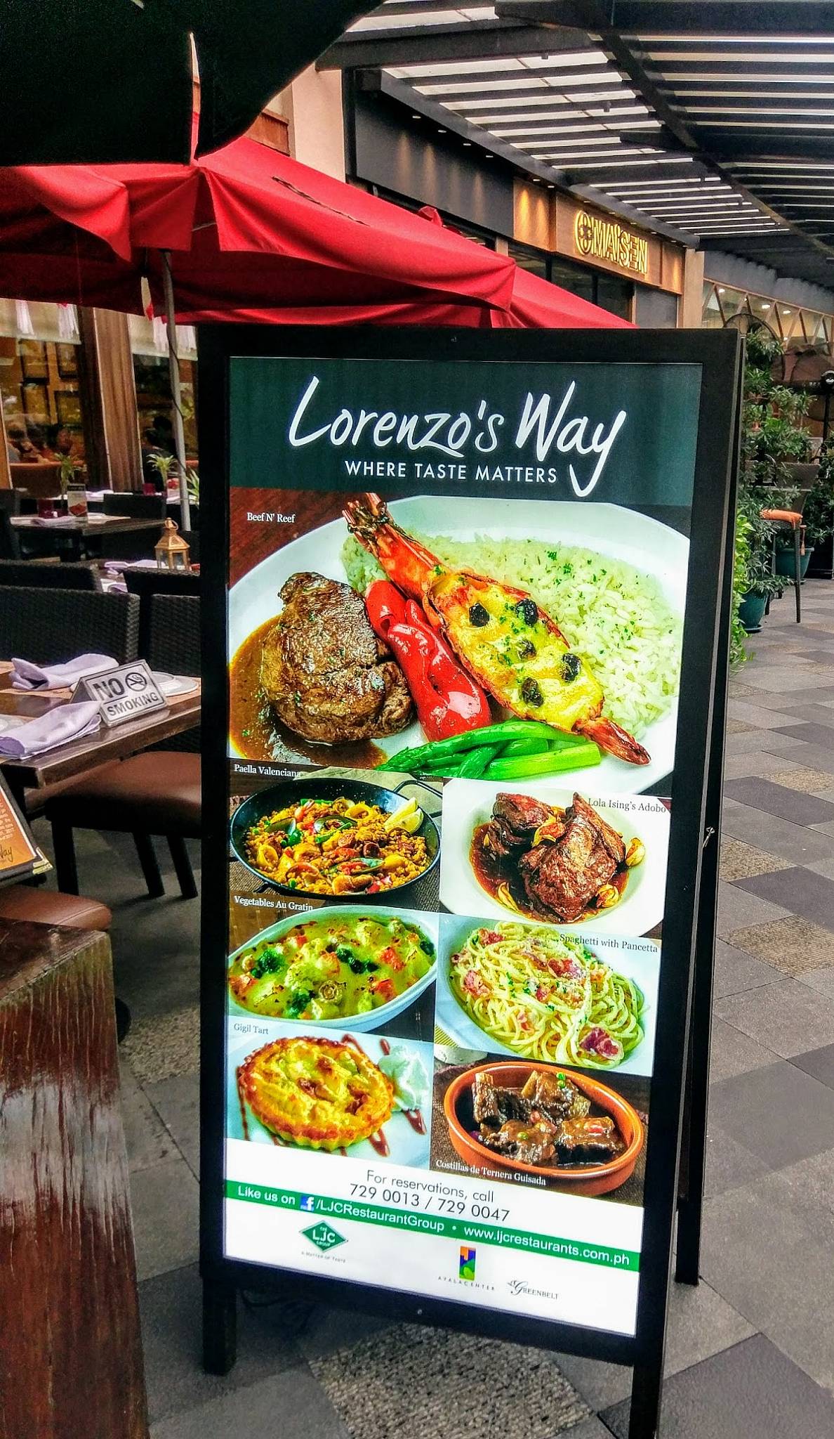Menu at Lorenzo's Way restaurant, Makati, Greenbelt