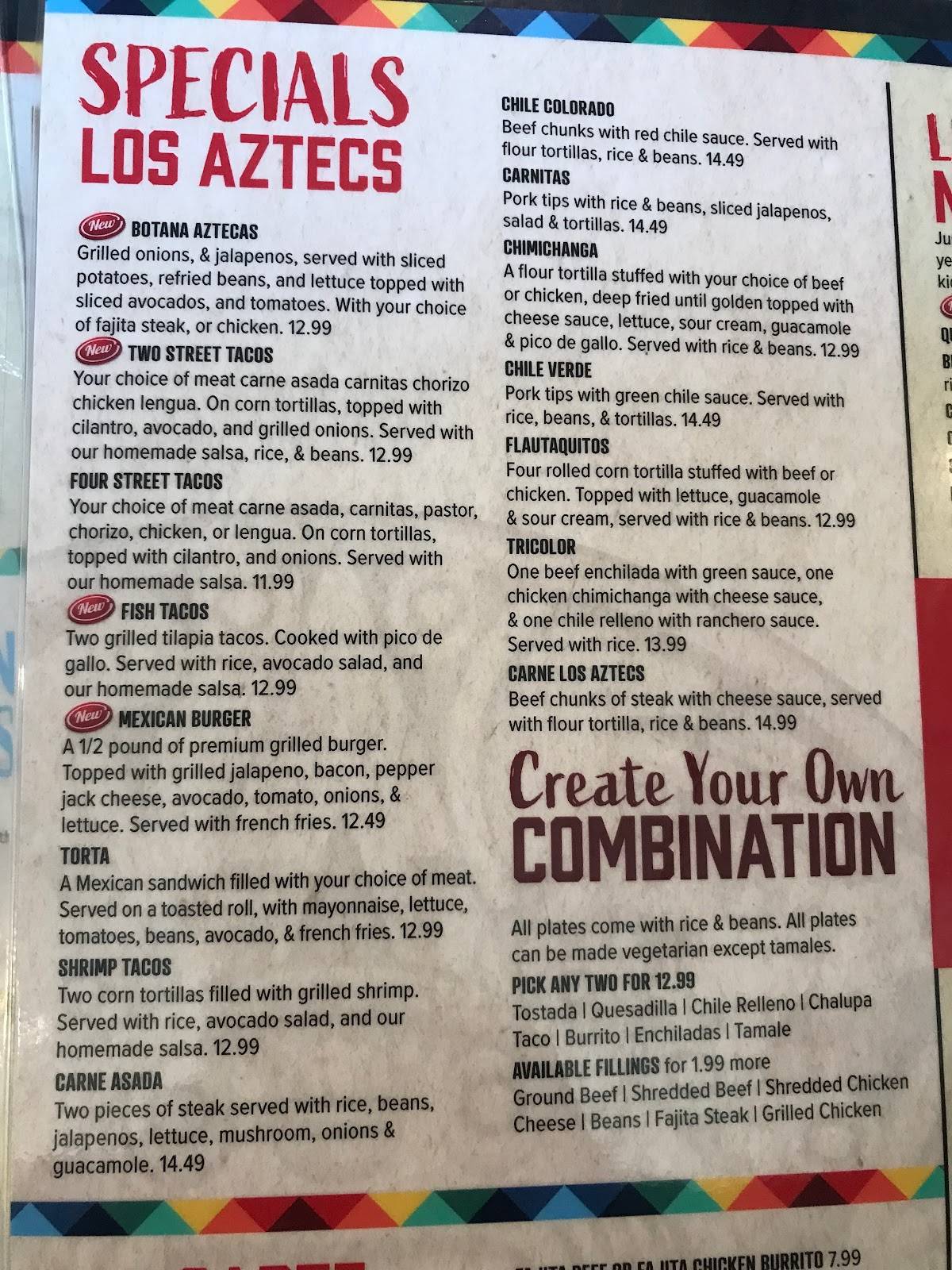 Menu at Los Aztecas Restaurant, Choctaw