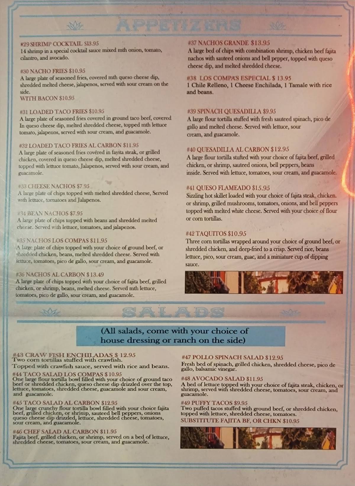 Menu at Los Compas Mexican Restaurant, Dixie Inn