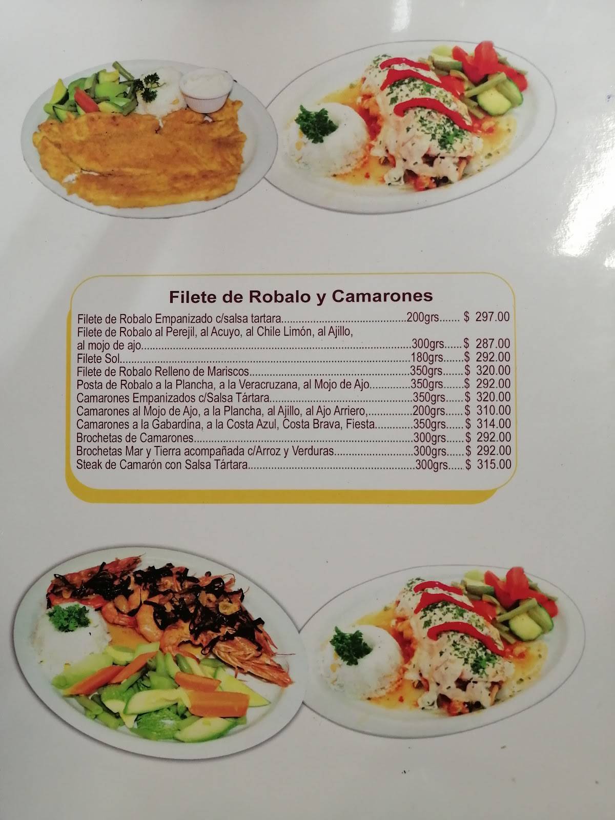 Carta del restaurante Los Farolitos, Veracruz, Av Cristóbal Colón 506