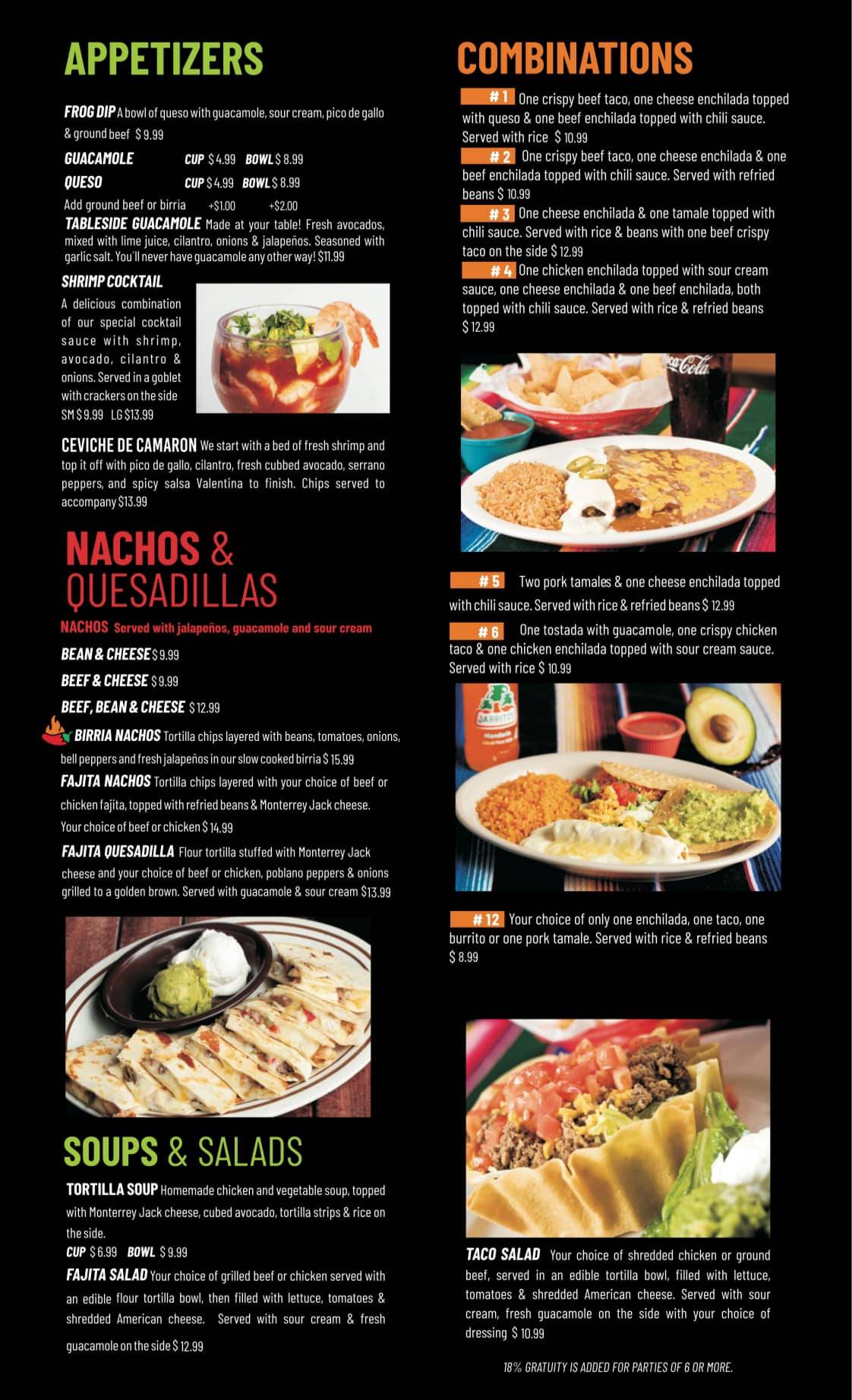 Menu at Los Hermanos restaurant, Chandler