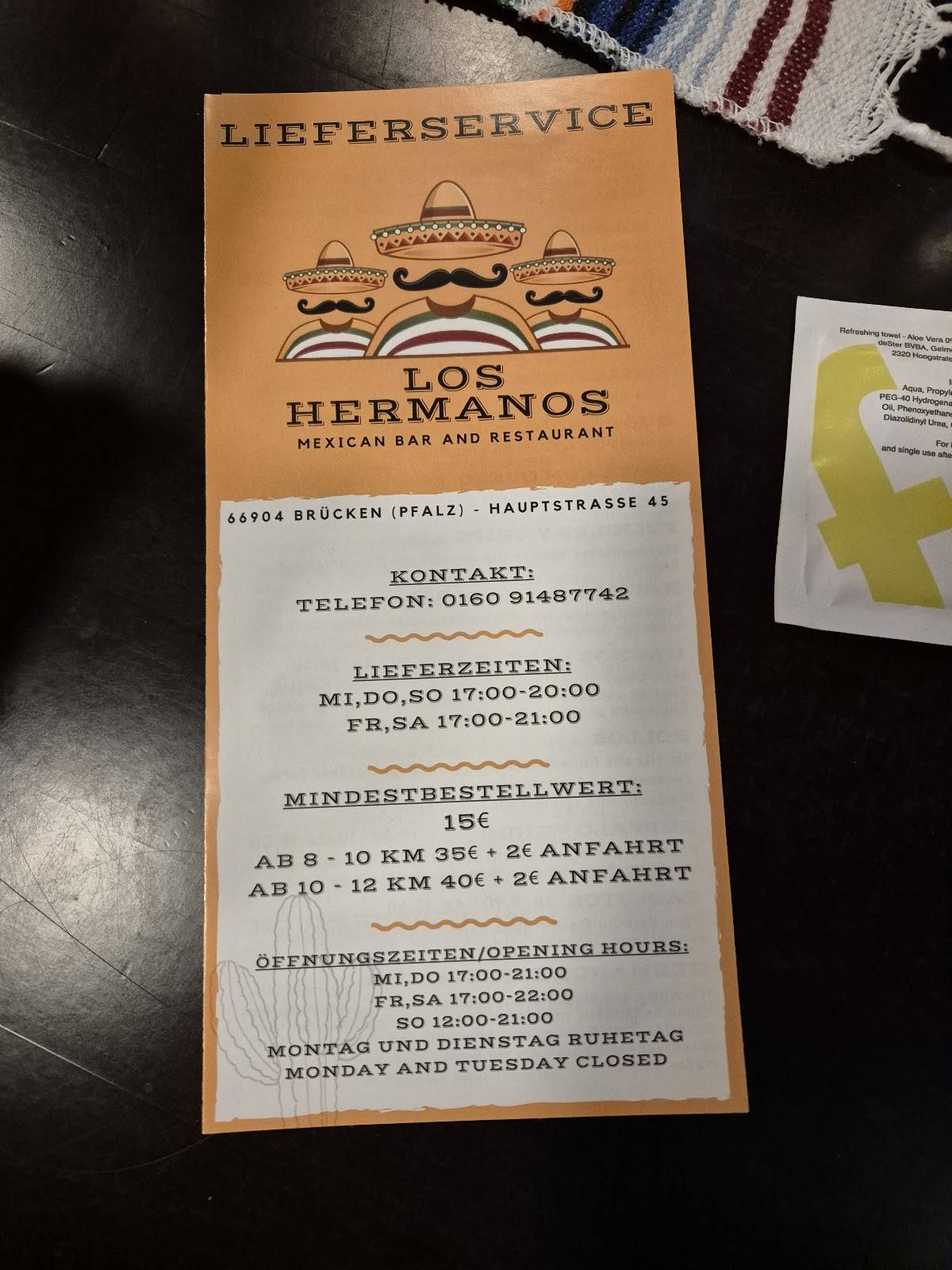 Speisekarte von Los Hermanos restaurant, Brücken (Pfalz)