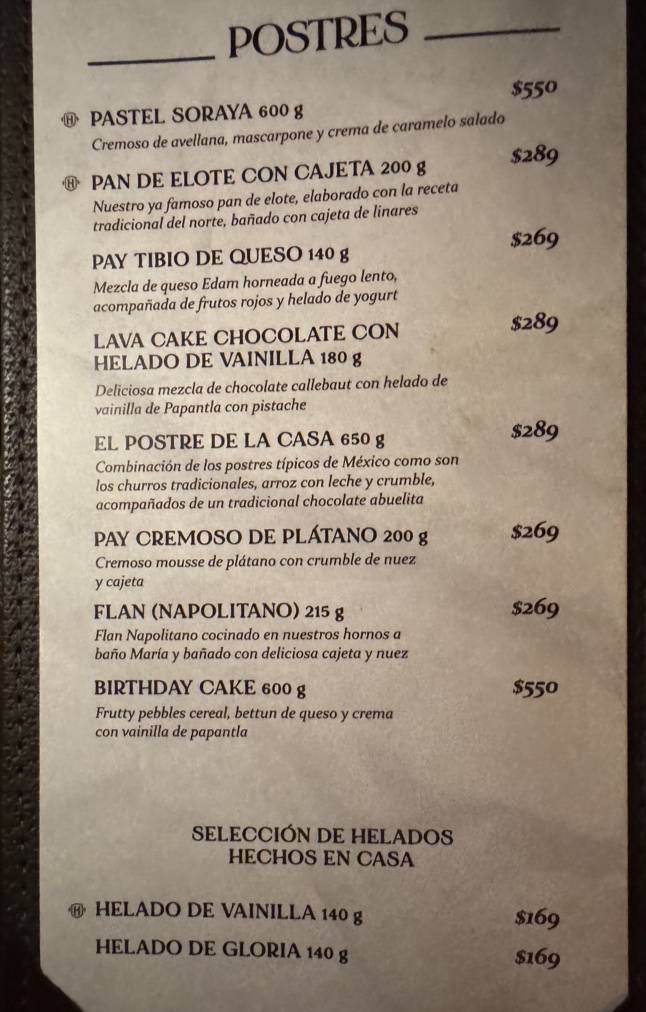 Carta del restaurante Los Hidalgos Gómez Morín, San Pedro Garza García