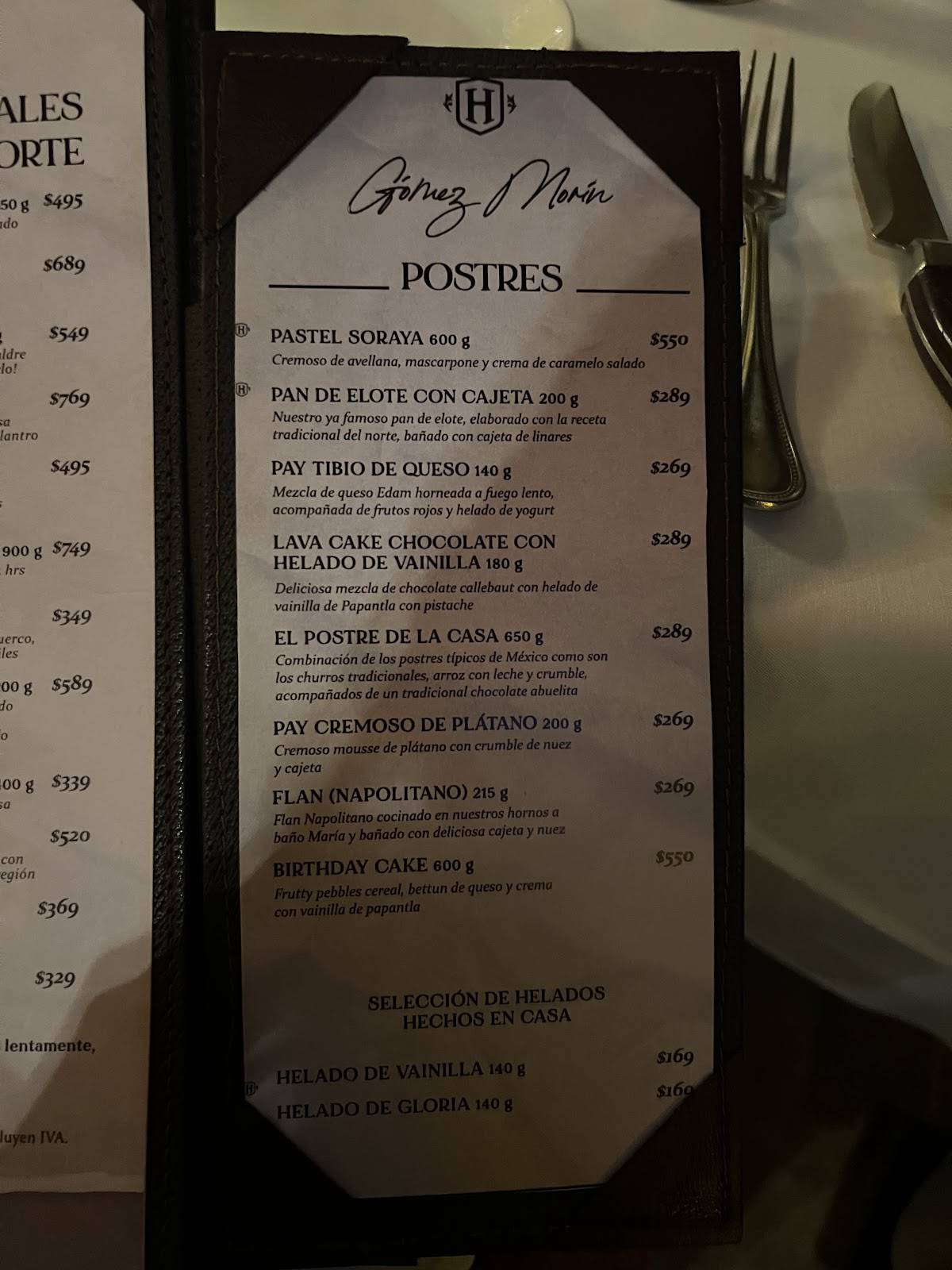Menu at Los Hidalgos Gómez Morín restaurant, San Pedro Garza García