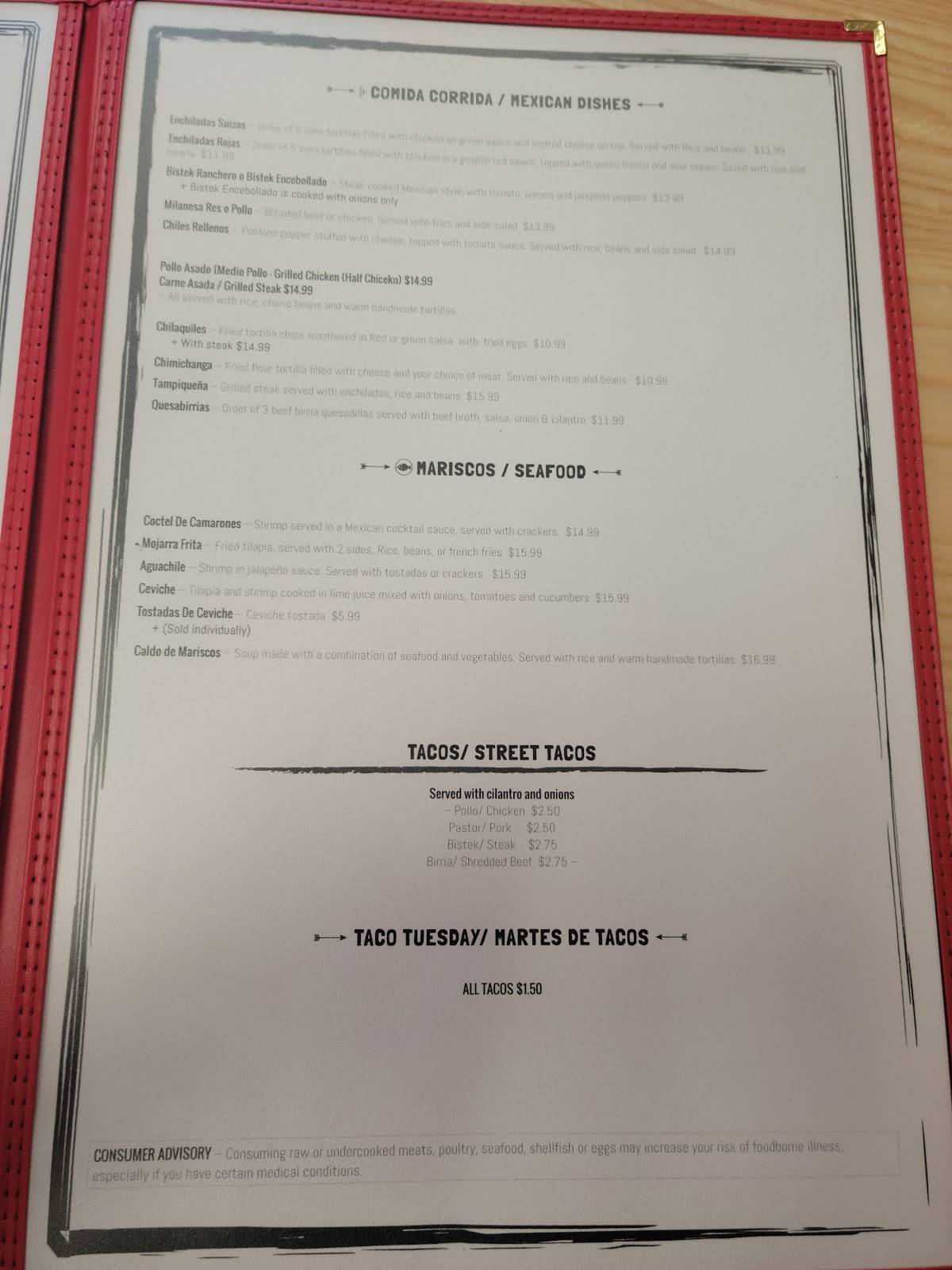 Carta del restaurante Los Homies Taqueria, Pinellas Park