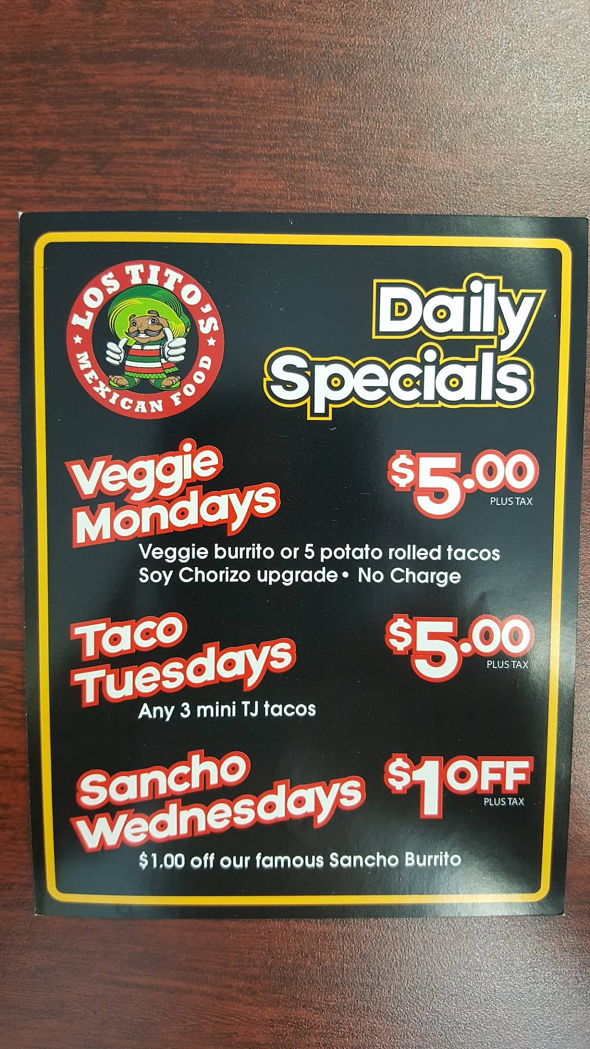 Menu at Los Titos Mexican Food restaurant, Murrieta
