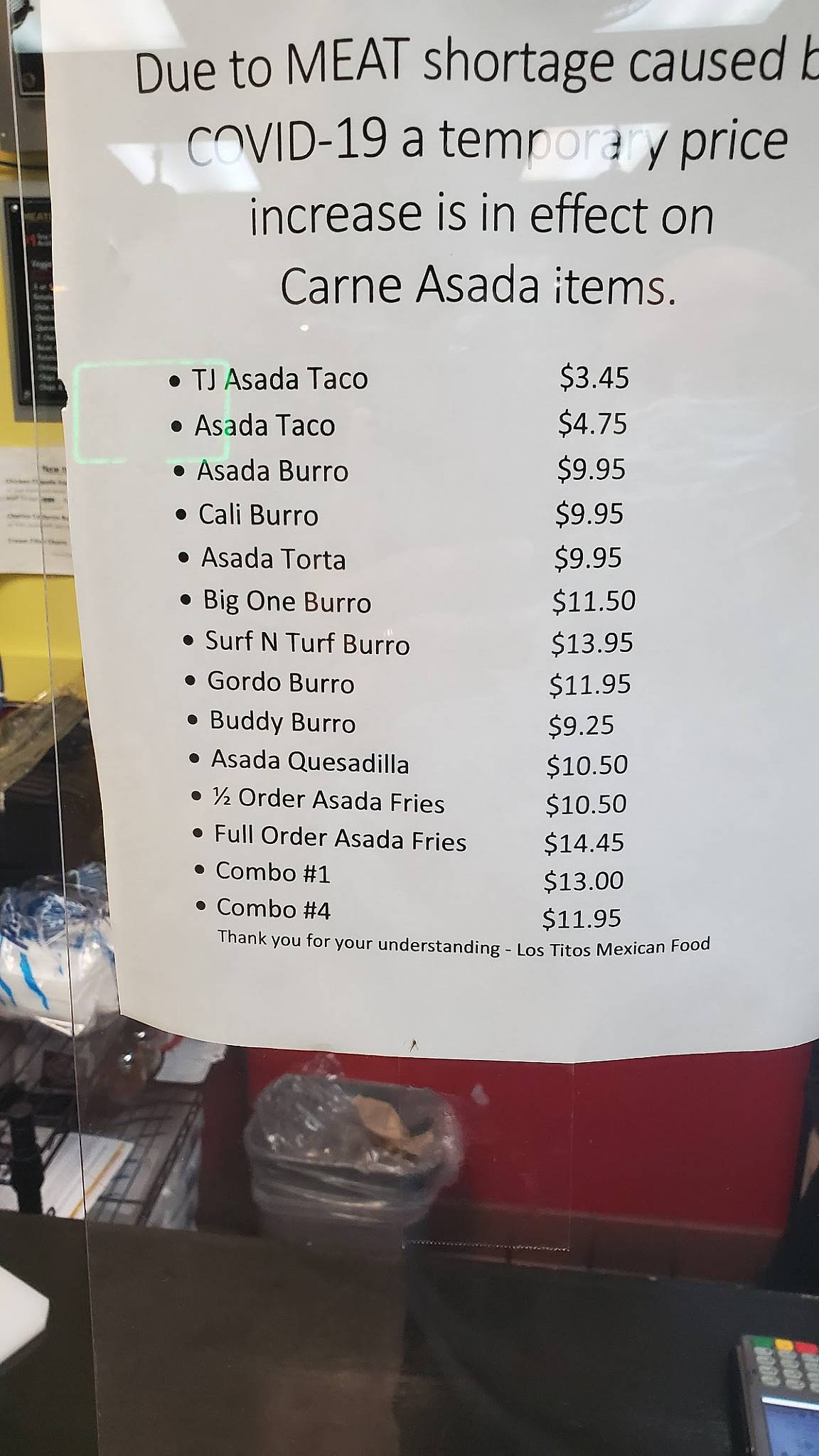 Menu at Los Titos Mexican Food restaurant, Murrieta