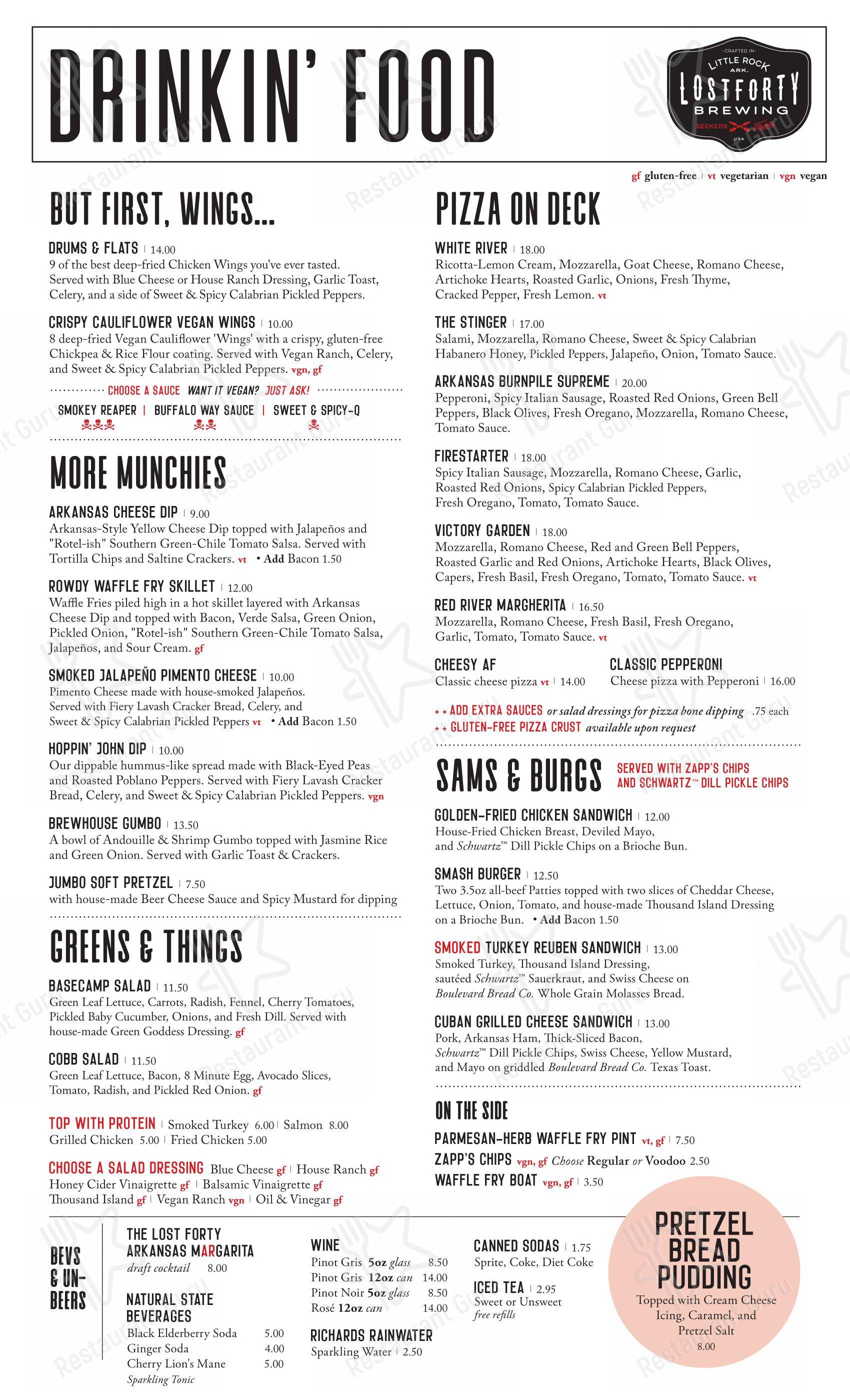 Menu at Lost Forty Brewing pub & bar, Little Rock