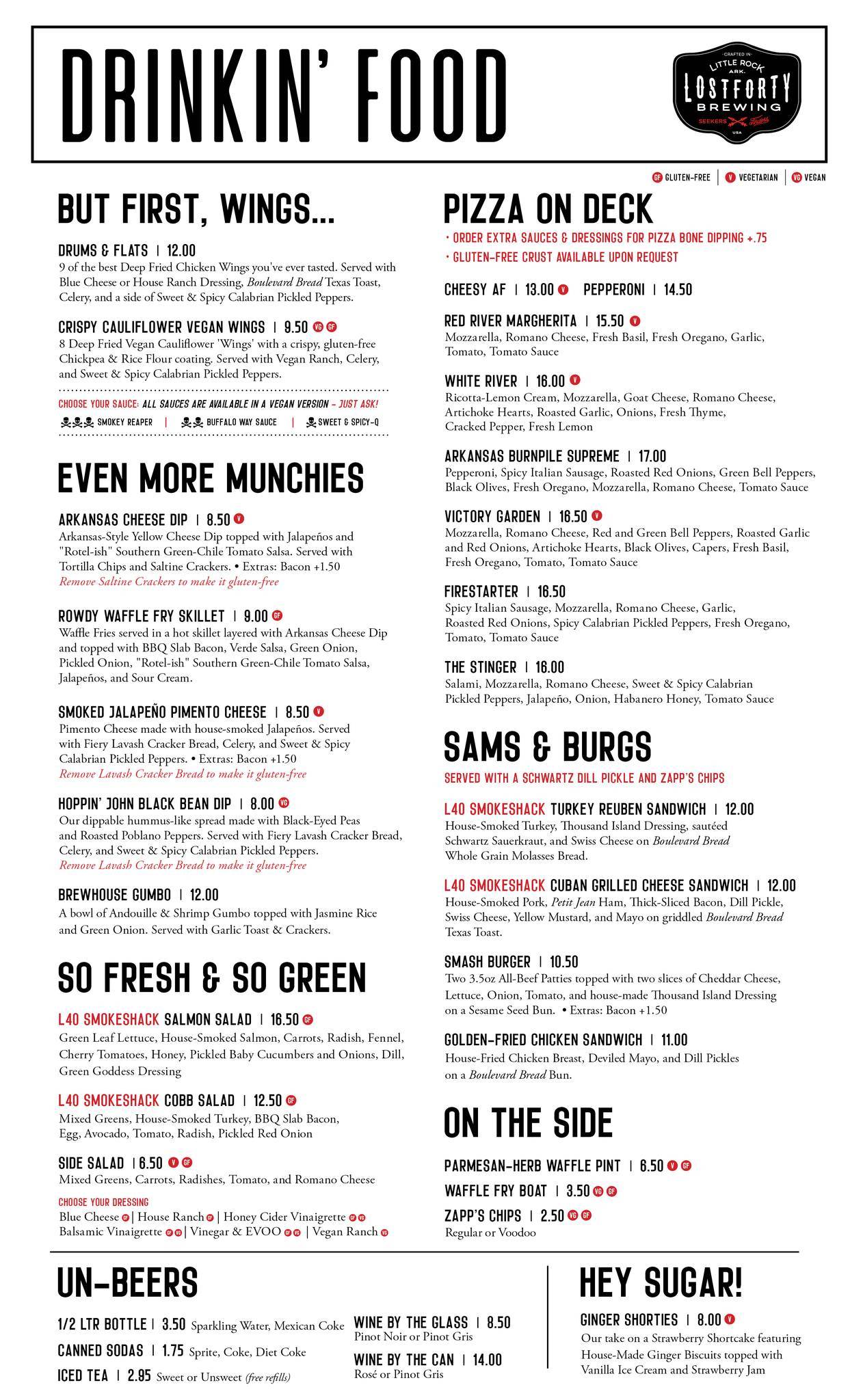 Menu at Lost Forty Brewing pub & bar, Little Rock