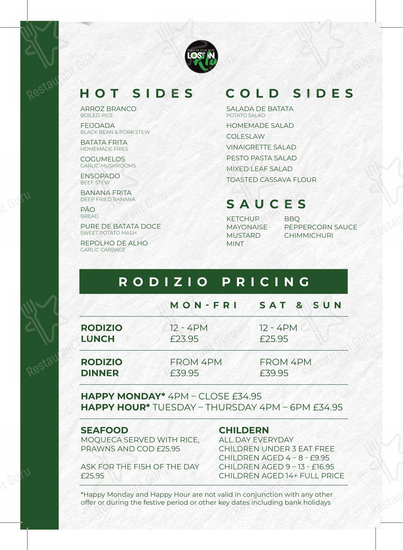 Menu at Lost in Rio Restaurant & Cocktail Bar, Plymouth