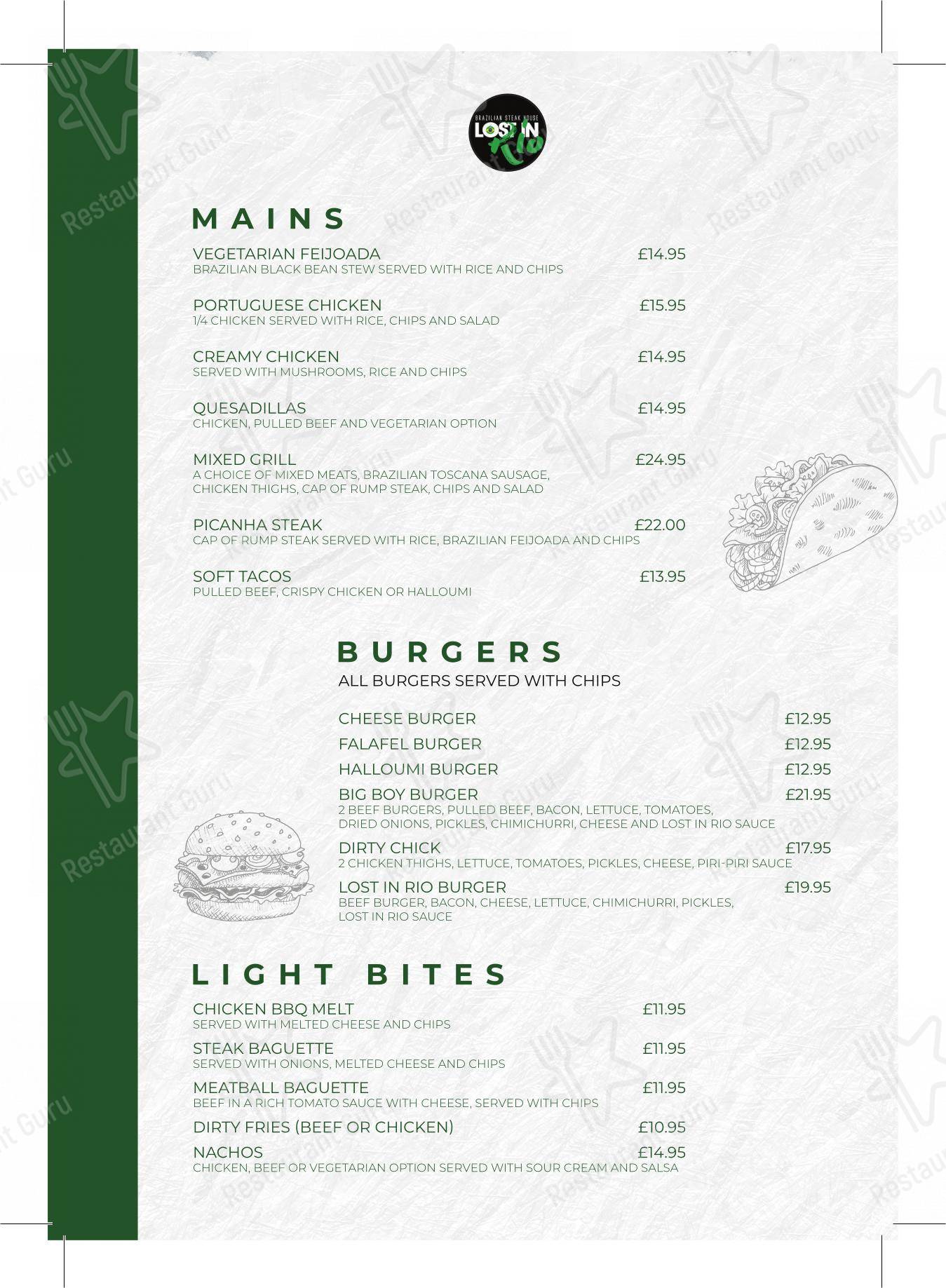 Menu at Lost in Rio Restaurant & Cocktail Bar, Plymouth