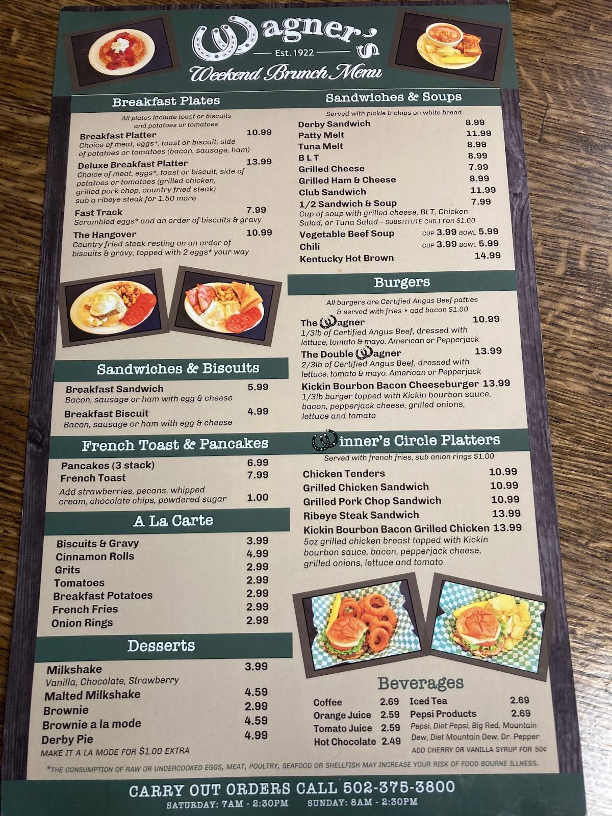 Menu at Wagner's Pharmacy restaurant, Louisville