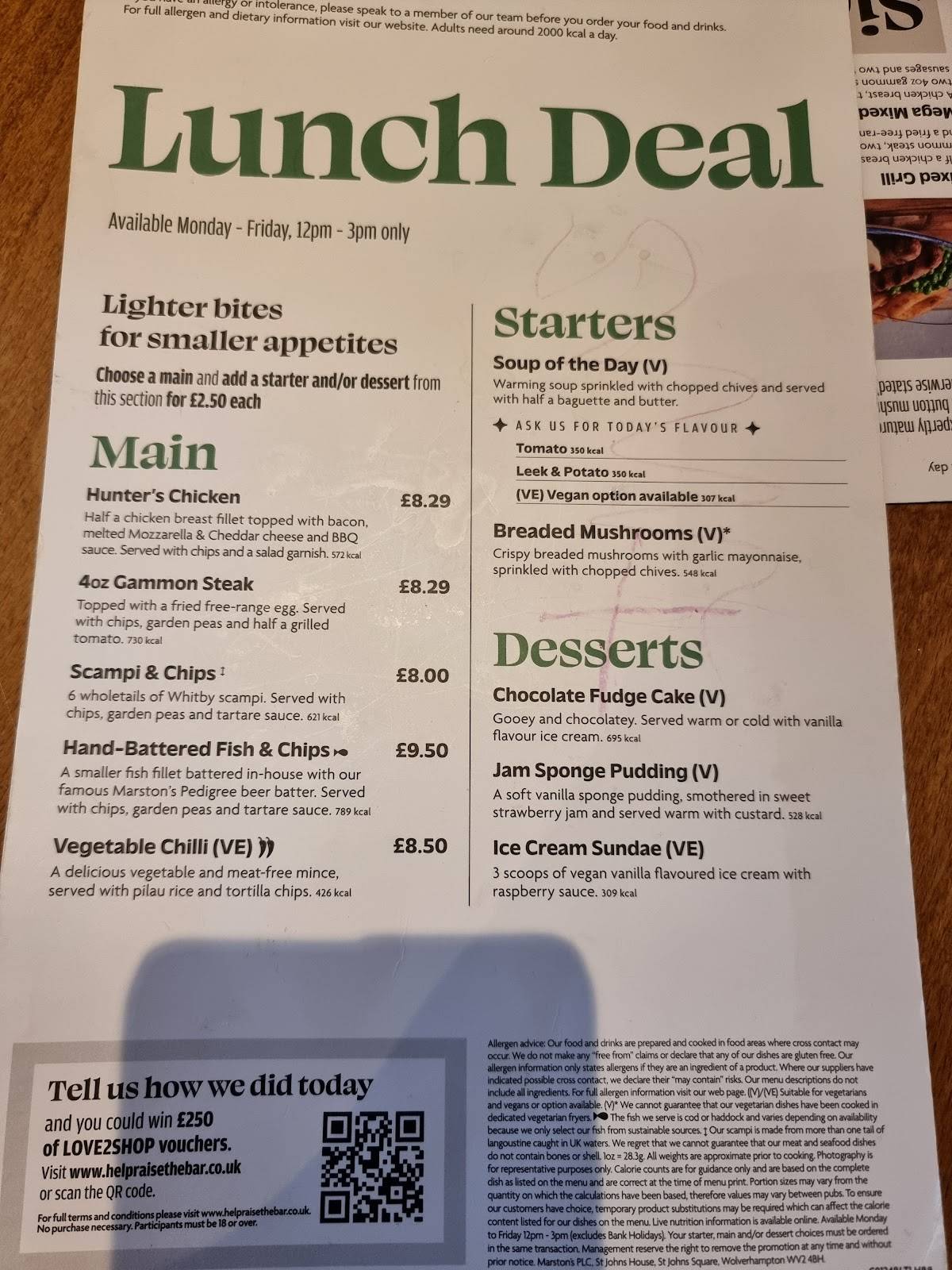 Menu at Spring Tide pub & bar, Lowestoft