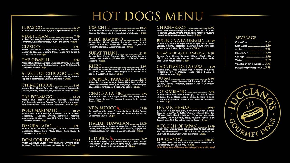 Menu at Luccianos Gourmet Dogs restaurant, St. Peters