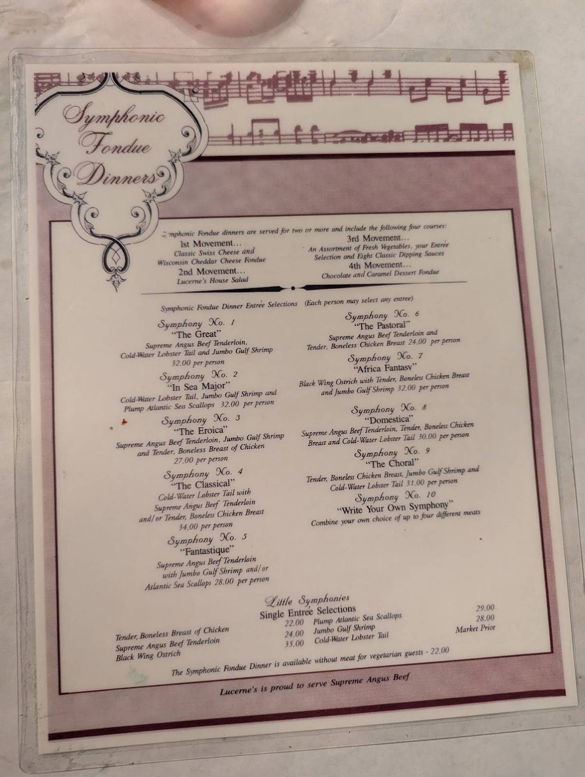 Menu at Lucerne's Fondue & Spirits restaurant, Rockford