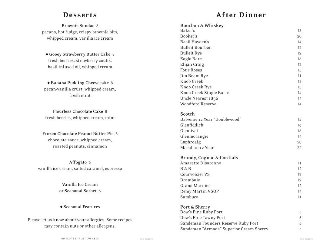 Menu at Lucky 32 Southern Kitchen restaurant, Greensboro