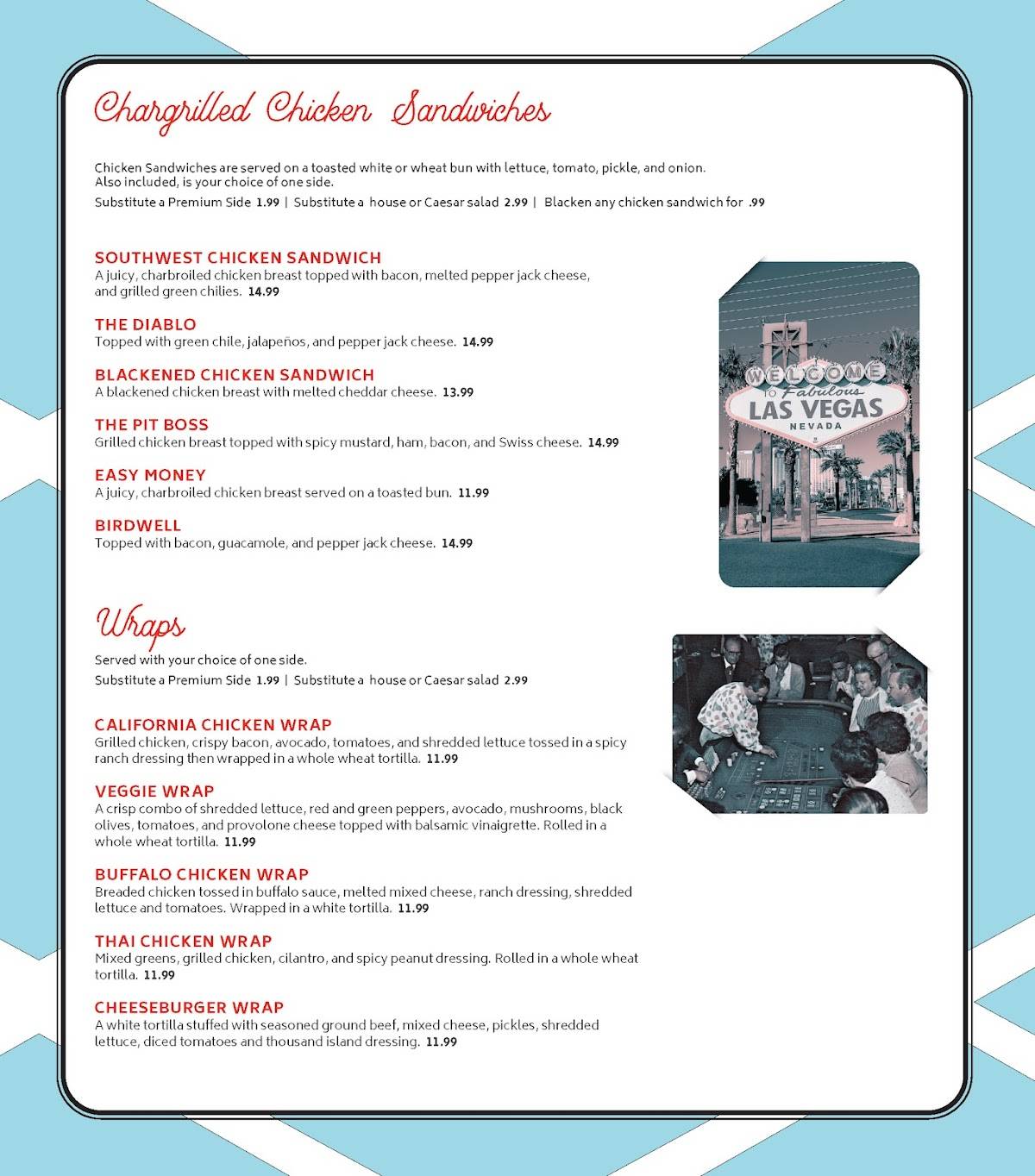 Menu at Lucky Lou’s American Kitchen restaurant, Mesa