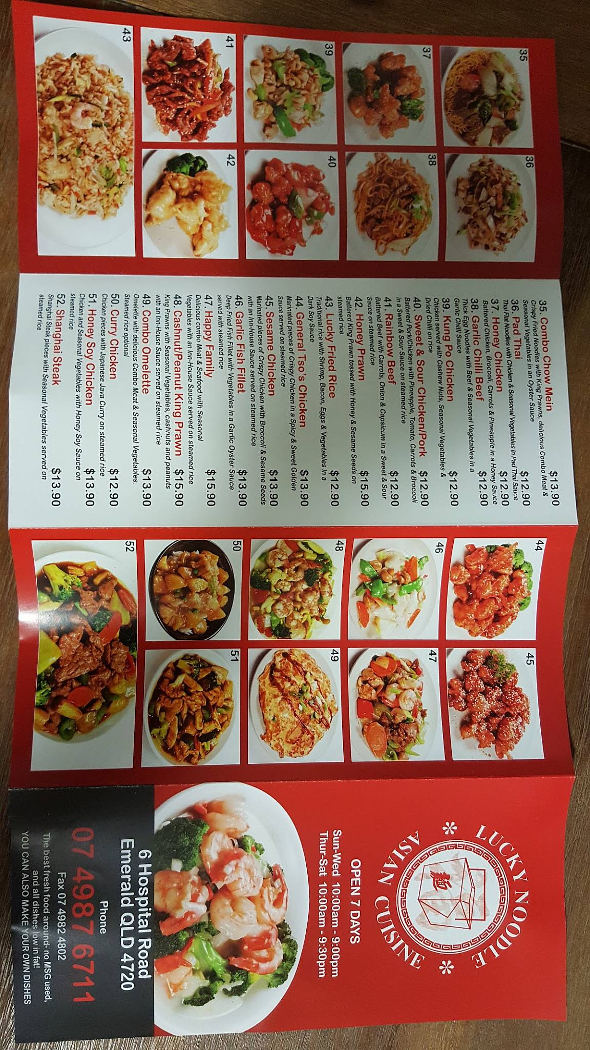 Menu at Lucky Noodle Box restaurant, Emerald