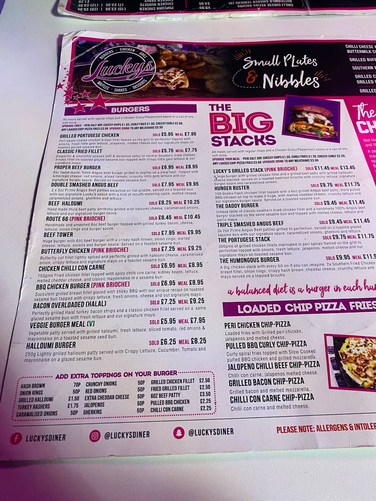 Menu at Lucky’s Diner Stockport restaurant, Stockport