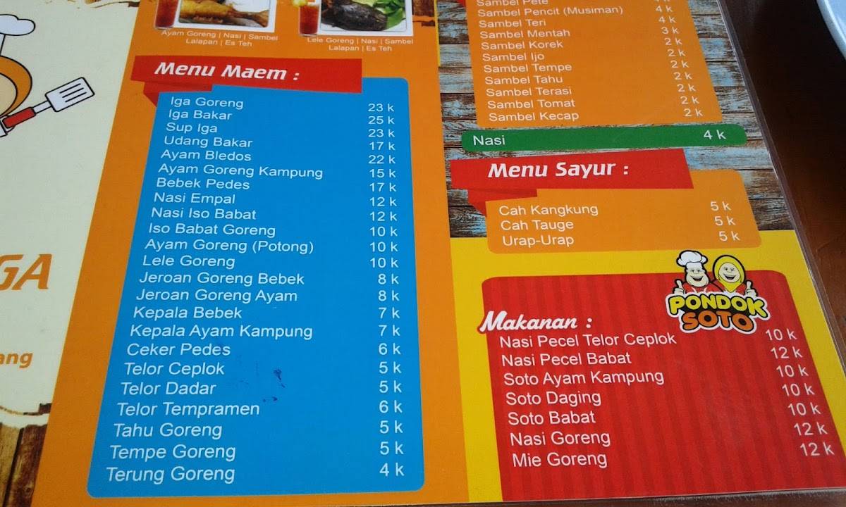 Menu at Pondok Iga, Lumajang