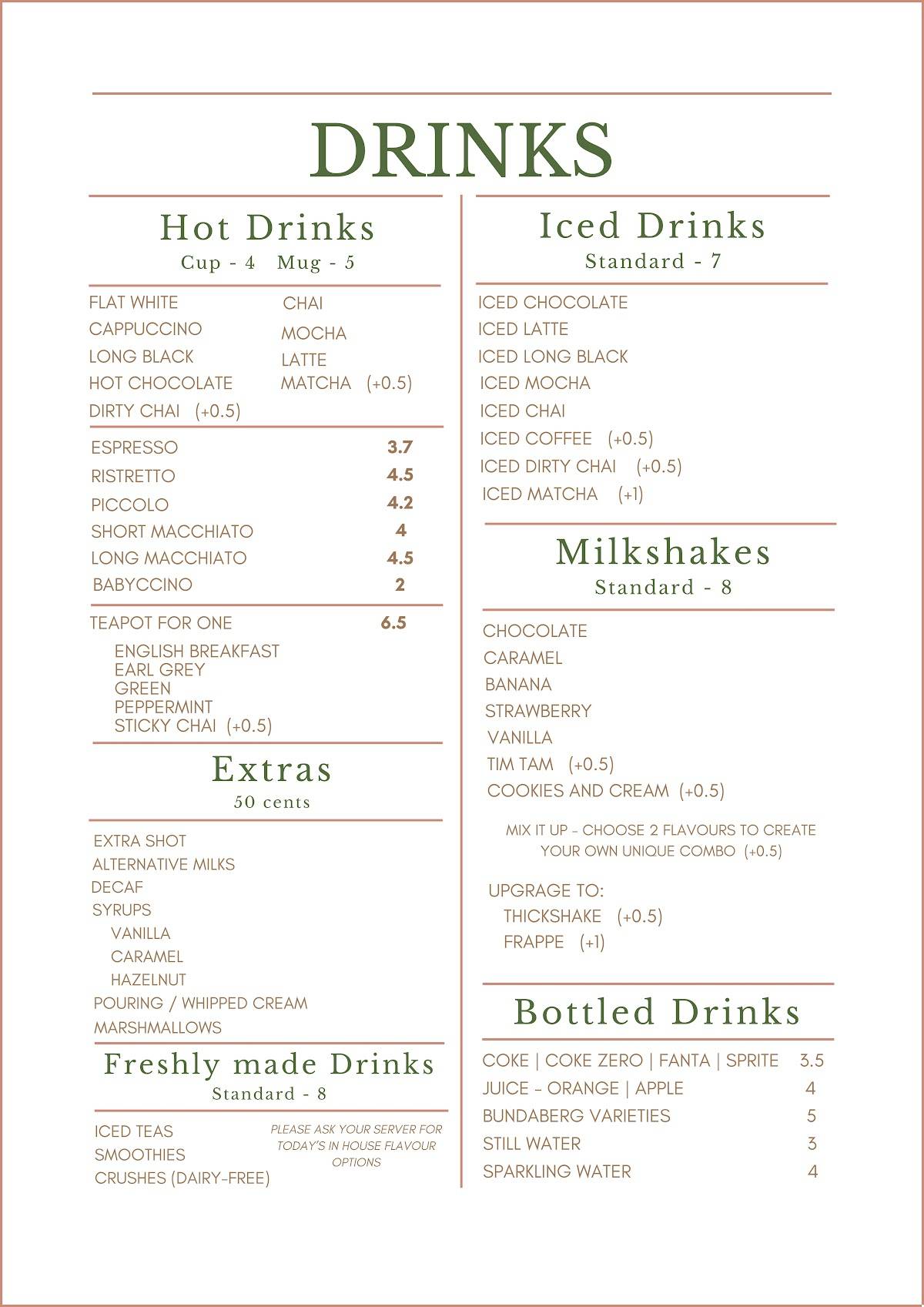 Menu at Lumbr Cafe, Sumner