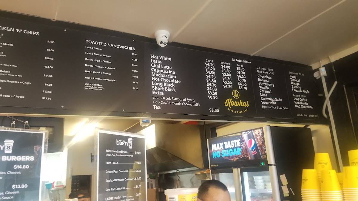 Menu at Lunchbar Eighty8, Hamilton