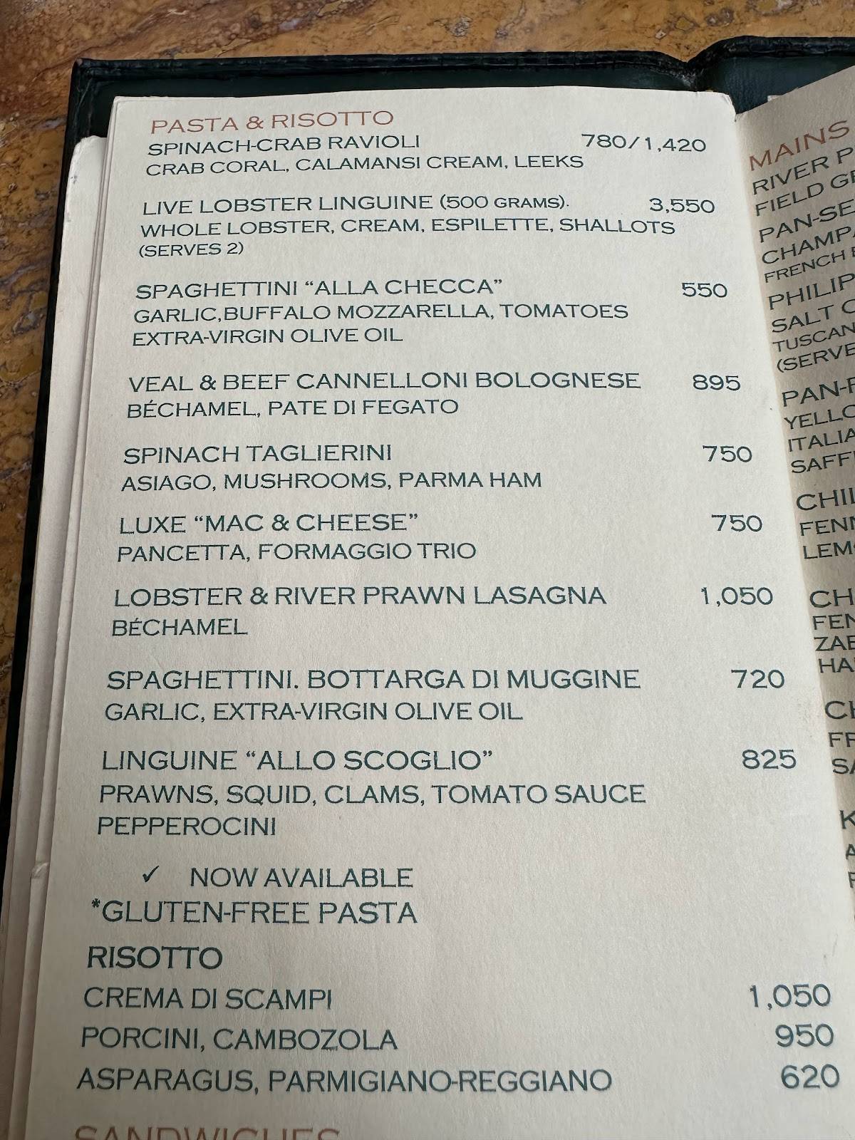Menu at Lusso cafe, Makati, Legaspi Street