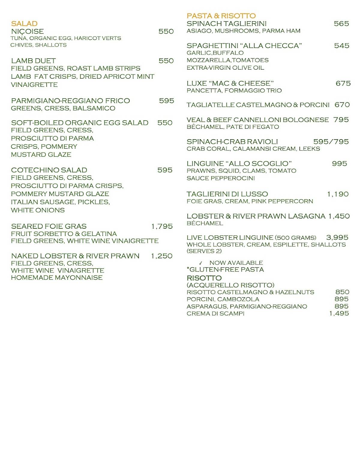 Menu at Lusso by Margarita Forés - Greenbelt 5 cafe, Makati, Legaspi Street