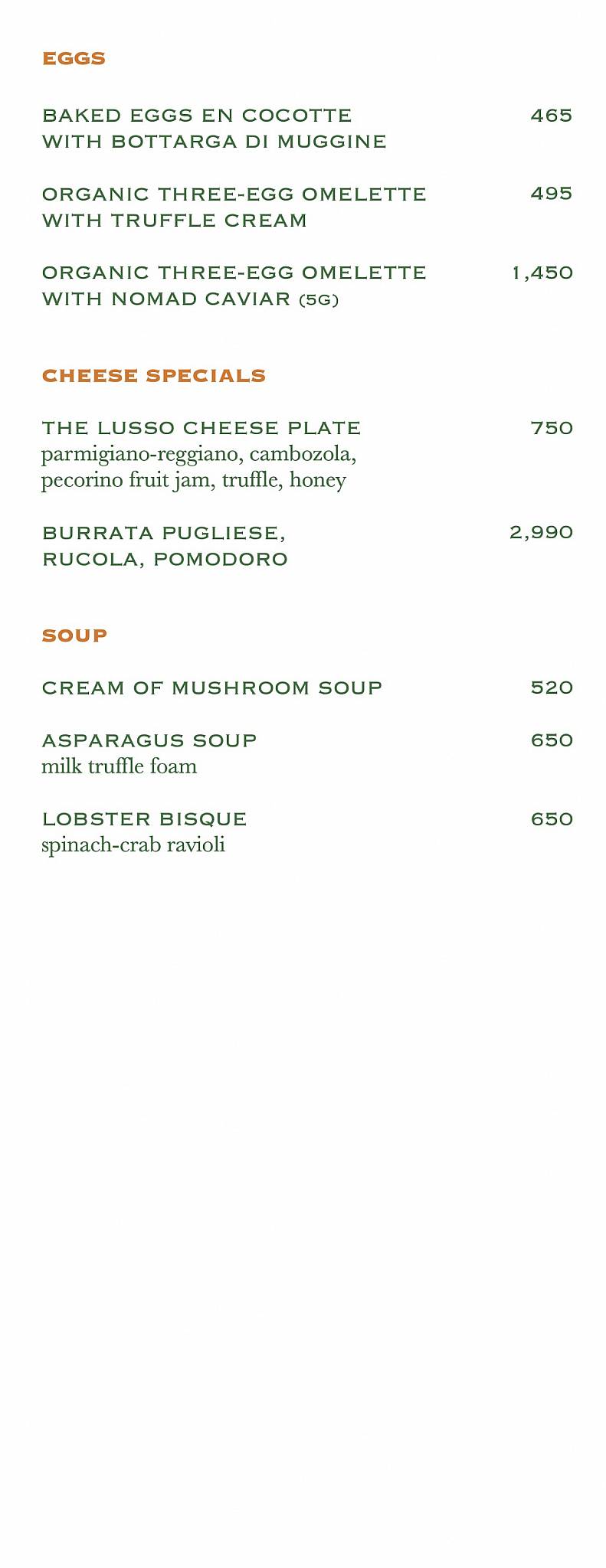 Menu at Lusso by Margarita Forés - Greenbelt 5 cafe, Makati, Legazpi Street