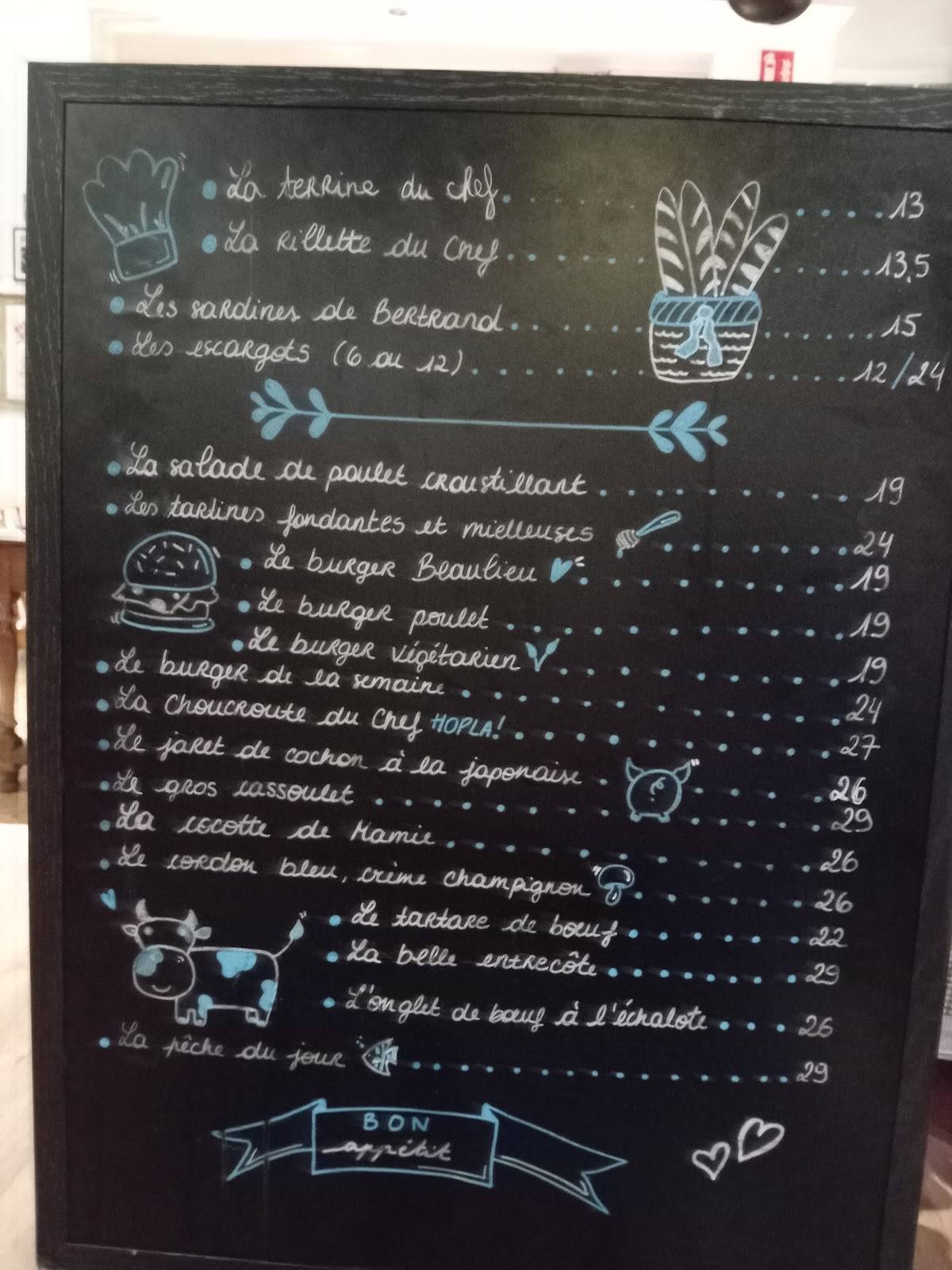 Menu at Brasserie Beaulieu restaurant, Luxembourg City