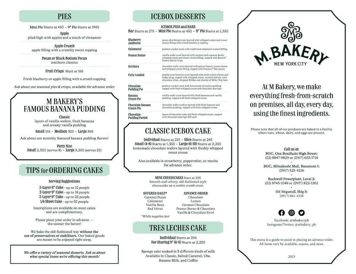 Menu at M Bakery, Taguig, Lower Ground