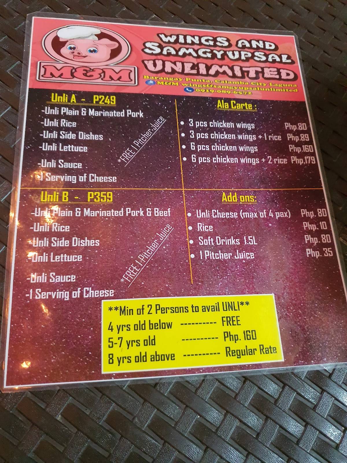 Carta del restaurante M&M Wings and Samgyupsal Unlimited, Calamba