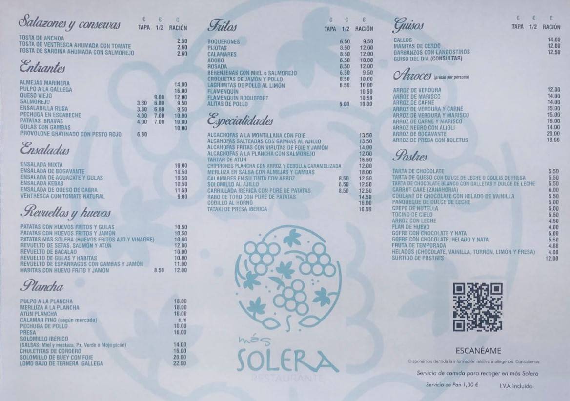 Carta del pub y bar Más Solera, Córdoba, Maria La Judia Number 12