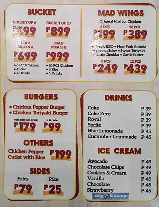 Menu at MAD FOR CHICKEN restaurant, Quezon City